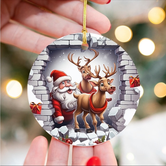 Holiday | Santa And Reindeer Christmas Ornament | Poshmark